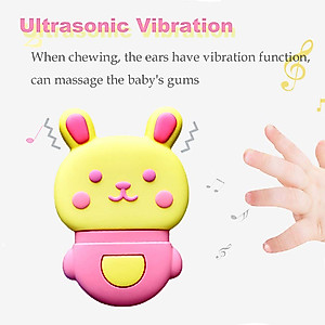 Baby Teething Toys, Caromolly Vibrating Teether Toy, Teether Toys for Babies 0-12 Months, Electric Soothing Teether for Sensory Exploration and Teething Relief, Cute Cartoon Shape, BPA-Free