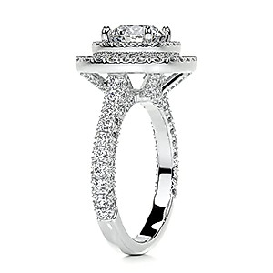 Solid Gold Handmade Engagement Ring 2 CT Round Cut Moissanite Diamond Double Halo Bridal Wedding Ring for Anniversary Propose Gift (18K Solid White Gold)
