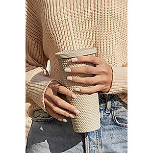 Matte Studded Tumbler with Lid & Straw, Reusable BPA Free Plastic Water Bottle, Travel Friendly Water/Iced Coffee/Cold Brew/Smoothie Textured Cold Cup, 24oz (Fuchsia)