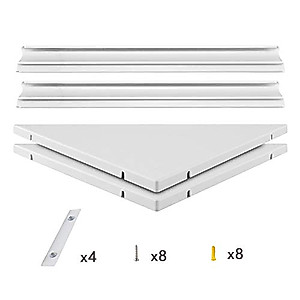 evron Wall Mount Corner Shelf,Easy to Install Metal Front Floating Corner Shelf with Self-Adhesive Tapes (White Frosting Right-Angled Set of 2)