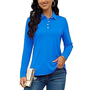 TACVASEN Women's Polo Shirts Lightweight Soft Stretch Golf Apparel for Women, Azure, L