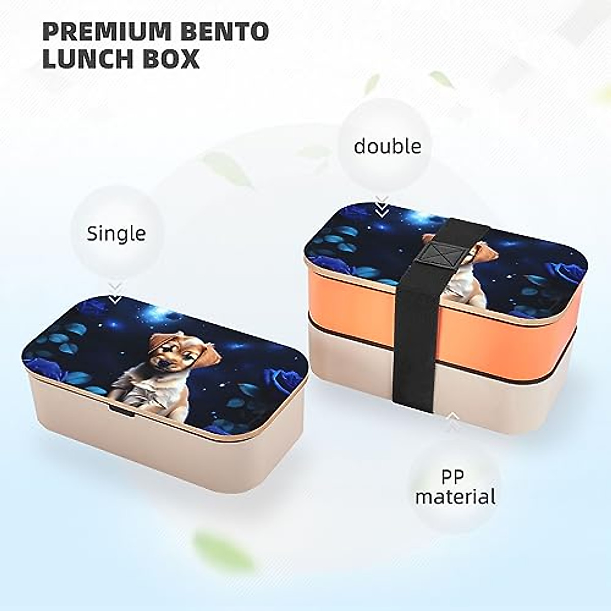 Puppy Blue Rose Adult Lunch Box, Bento Box, With Cutlery Set Of 3, 2 Compartments, Rectangular, Lunch Box For Adults