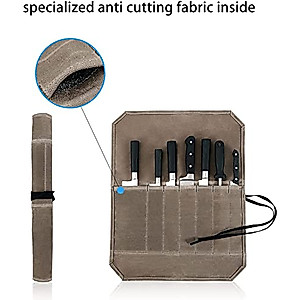 Knife Bag ,Knife Roll,Heavy Duty Knife Case,Waxed Canvas Chef Knife Roll Bag,Fold Up Knife Holders,Canvas Cutlery Holder with 6 Slots, Case Cooking Utensils.Knife Carrying Case Roll.Knives Protectors.