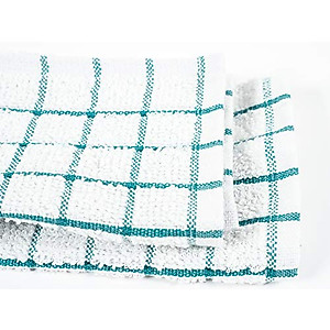 KAF Home Pantry 100% Cotton Checkered Grid Dish Cloths | Set of 6, 12 x 12 Inches | Absorbent and Machine Washable | Perfect for Cleaning Counters, and Any Household Spills (Teal)