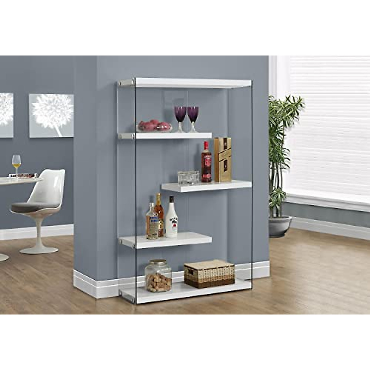 Monarch Specialties I Tempered Glass Bookcase, 60", Glossy White