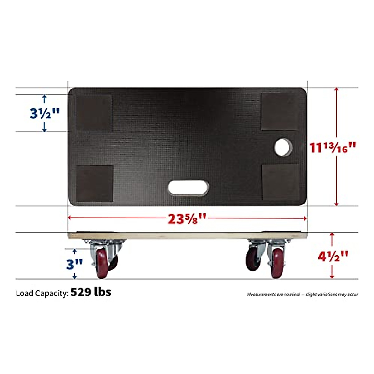 Move-It 3362 Premier 23-Inch x 12-Inch Rectangle Wood Platform Dolly, 530-lb Load Rating