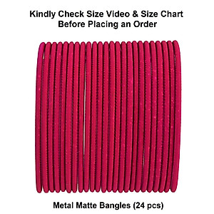 Efulgenz Plain Metal Bangle Bracelets Bridal Indian Wedding Bangles Set Matte Pink Bangles Bollywood Bangle Set for Women (24 Pcs) Size 2.6