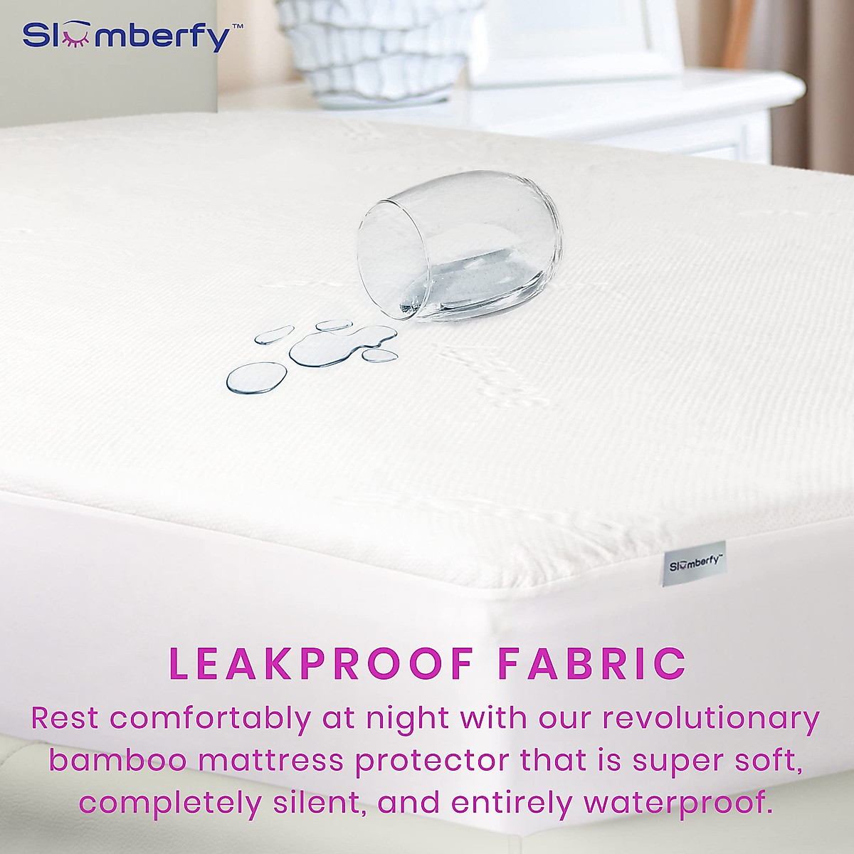 Waterproof Mattress Protector by Slumberfy | Hypoallergenic Bamboo Mattress Protector | Natural + Breathable Jacquard Fabric | King Mattress Cover – 76x80”