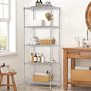 Wire Shelving Unit, NSF 5-Tier Shelf Utility Steel Commercial Grade Storage Shelves 24" L x 14" W x 60" H Heavy Duty Metal Shelves Organizer Rack with Leveling Feet for Kitchen Office Garage, Chrome