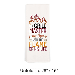 P. Graham Dunn Grill Master Lives Here Classic White 28 x 16 Cotton Fabric Dish Tea Towel
