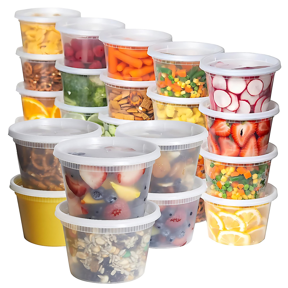 Pokanic Food Storage Containers [30 Set] 16 oz Plastic Deli Containers with Lids Slime Soup Meal Prep Reusable | BPA Free | Stackable | Leakproof | Microwave/Dishwasher/Freezer Safe (30 Set, 16 oz)