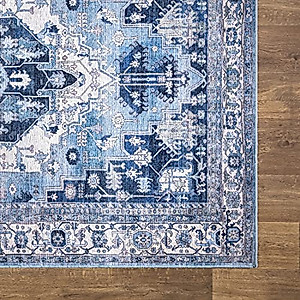 Abani Rectangular Area Rugs 6'x9', Blue Beige Polypropylene Large Rugs, Stain Resistant, Machine Washable and Non-Shedding Vintage Style Rugs