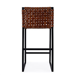 BOWERY HILL Transitional Metal Mahogany Urban Woven Leather Counter Stool