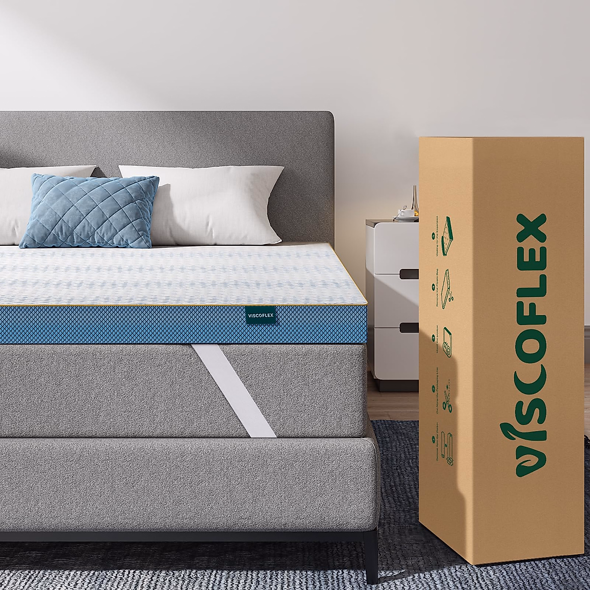 VISCOFLEX 4 Inch Twin XL Mattress Topper, Memory Foam Mattress Topper Twin XL Size for College Dorm Bed, Gel Foam Mattress Topper for College Dorm Extra Long XL Single Bed