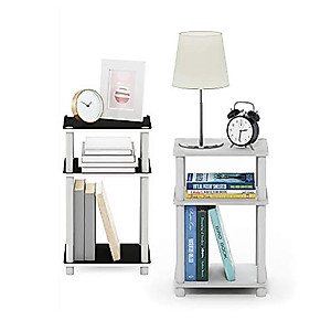 Furinno Just 3-Tier Turn-N-Tube End Table / Side Table / Night Stand / Bedside Table with Plastic Poles, 2-Pack, White/White