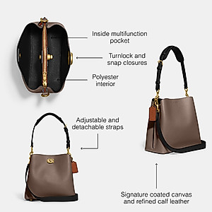 COACH Colorblock Leather Willow Bucket, Dark Stone, One Size