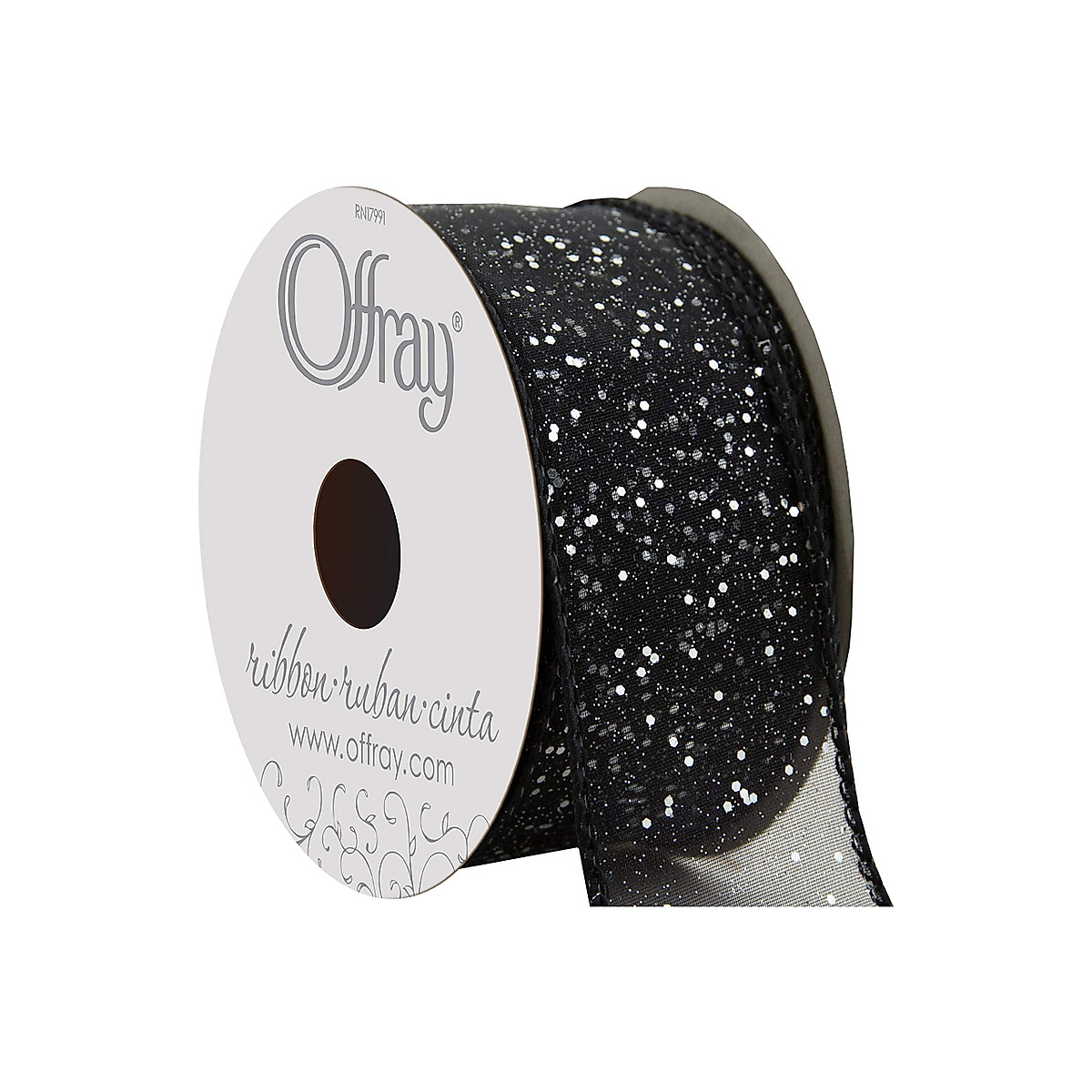 Offray Wired Edge Cosmic Glitz Craft Ribbon, 1 1/2-Inch x 9-Feet, Black