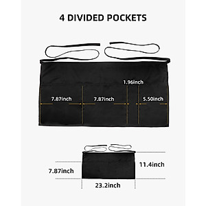 Xeoxarel Server Aprons with 4 Pockets, Unisex Waitress Waiter Waist Apron for Women and Man Half Black 11.5''