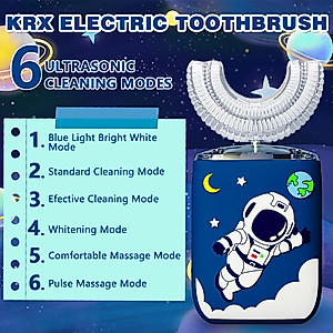 Kids Ultrasonic Electric Toothbrush, U-Shaped Toothbrush 6 Gear Speed Mode IPX7 Waterproof 360° Oral Cleaning Automatic Toothbrush for 2-7 Years Old Baby Toddler (3.Blue)
