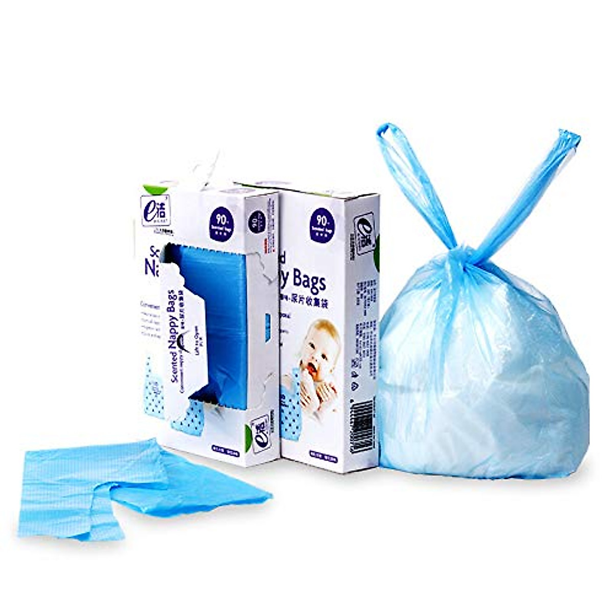 Dergik Disposable Diaper Bag for Baby, Diaper Sacks Cover the Incontinence Odor Really, Fresh Light Baby Powder Faint Scent, 540 Counts 180 Bags, Blue
