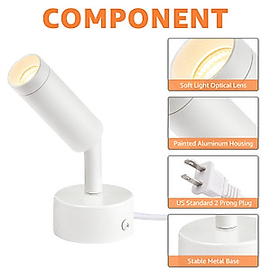 URTOM 2 Pack Indoor Spot Lights, 120V LED Accent Up Lights, 3W Plant Spotlights, 3000K Floor Spotlights for Plants, Pictures, Desk - Uplights with 5.9 FT Plug Cord and Foot Switch