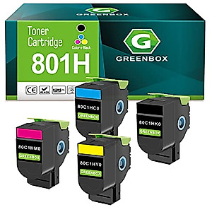 GREENBOX Remanufactured Toner Cartridge Replacement for Lexmark 801H 80C1HK0 801HK 80C1HC0 801HC 80C1HM0 801HM 80C1HY0 801HY, High Yield for CX410 CX410de CX410dte CX510 CX510de CX510dthe CX510dhe