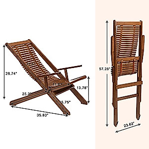 AbocoFur Bamboo Folding Lounge Chair, Indoor&Outdoor Lazy Recliner with Armrest, Home Zero Gravity Chair for Lunch Break, Portable Chaise for Patio, Balcony, Walnut