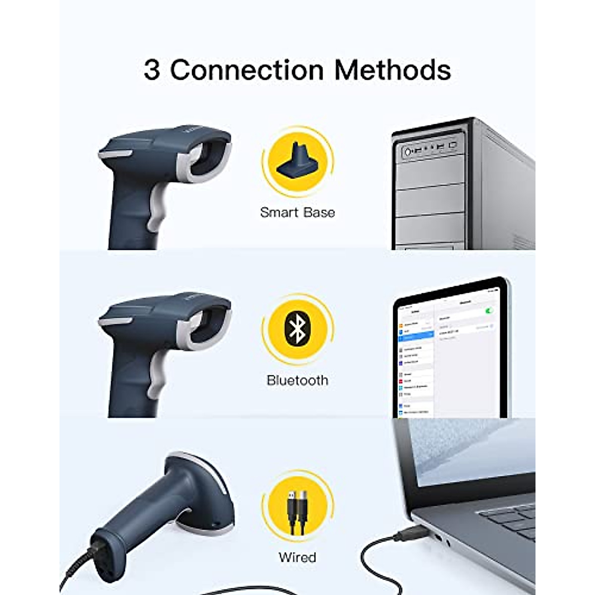 Inateck QR Barcode Scanner, 2D Wireless Barcode Scanner, 3 in 1 Barcode Reader, Screen Scanning, BCST-54 Blue