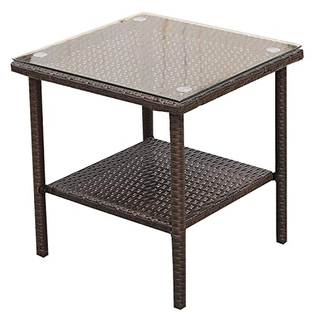 Outdoor PE Wicker Rocking Chair 3-Piece Patio Rattan Bistro Set 2 Rocker Armchair and Glass Coffee Side Table Furniture, Washable Lacing Cushion (Royal Blue)