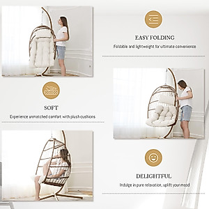 Bulexyard Swing Egg Chair with Stand Indoor Outdoor Wicker Rattan Patio Basket Hanging Chair with UV Resistant Cushions 350lbs Capacity for Bedroom Balcony Patio (Brown)