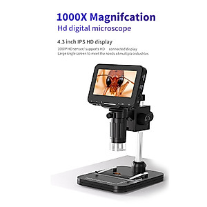 LCD Digital Microscope, 1000X Biological Microscope with 4.3in HD LCD Screen, 8 LED Lights Coin Microscope Camera,for Win XP, for Win7, for Win8.1, for Win10, for OS X10.5
