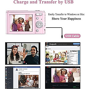 Digital Camera 1080P 36MP Kids Camera Compact Point and Shoot Digital Camera, 16X Digital Zoom 2 Batteries, Rechargeable Vlogging Portable Small Camera for Teens Students