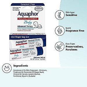 Aquaphor Baby Healing Ointment To-Go Pack - Advanced Therapy for Chapped Cheeks and Diaper Rash - Two .35 oz. Tubes