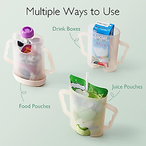 Momcozy Squeeze Pouch Holder for Food Pouches and Drink Boxes, Baby Pouch Holder Allows Baby to Self-Feed and Avoid Messes, Baby Food Pouch Holder Handle is Easy to Grip, Comfortable, Pink