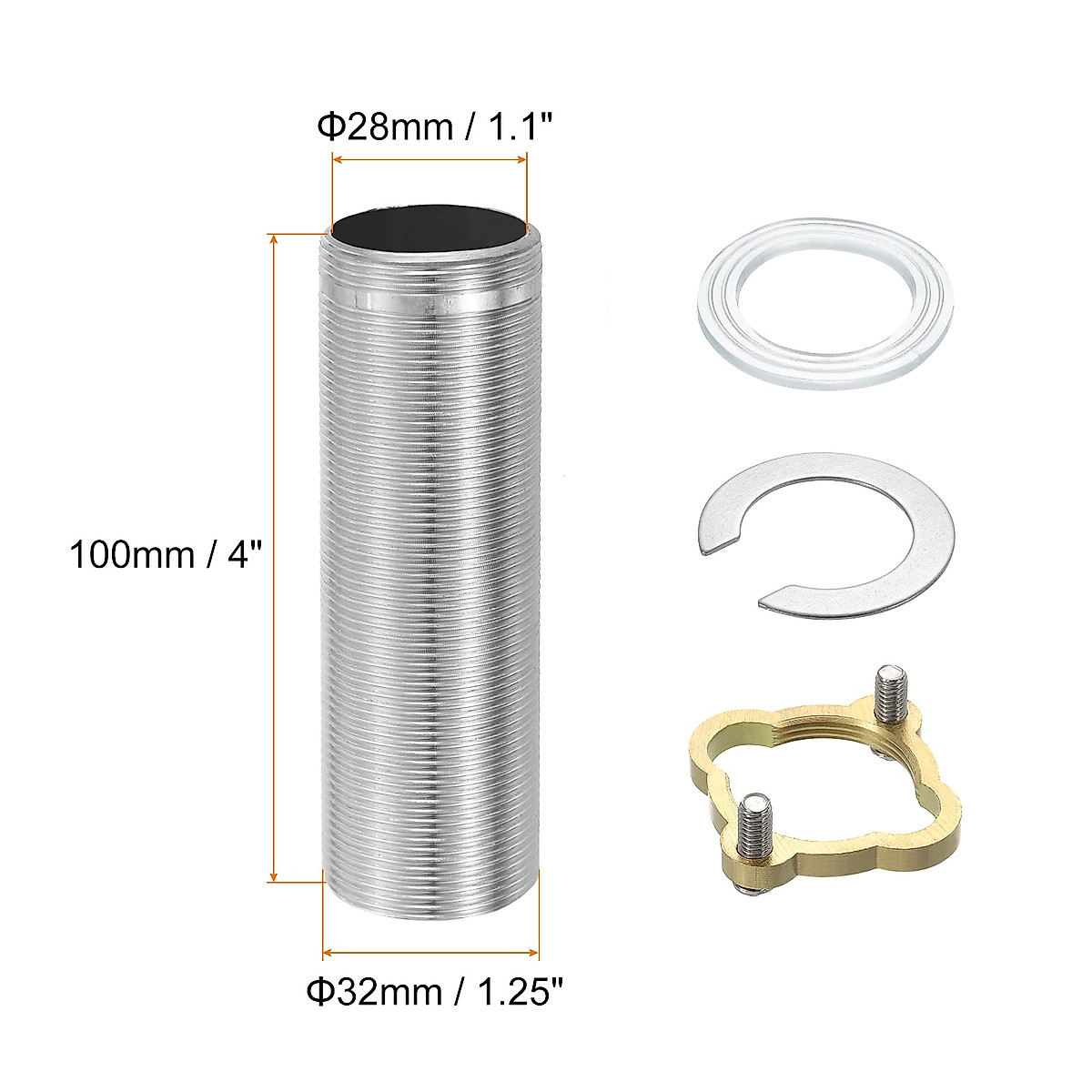 uxcell Faucet Mount Extension Shank 4"x 1.25" Stainless Steel Pipe Faucet Extension Nipple Locknut Kit Extension Threaded Lengthen Fixed High Foot with Nut and Gasket Faucet Fittings