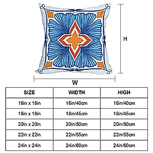 Qinqingo Outdoor Waterproof Throw Pillow Covers 24x24 inch Floral and Boho Style Decorative Pillow Covers Modern Geometric Pillowcase for Patio Funiture Garden Set of 4, Blue and Orange