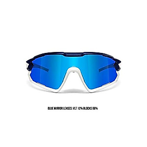 Bertoni Sport Sunglasses Cycling MTB Running Ski Golf Sport Sunglasses Cycling MTB Running Ski Golf Removable Sport Prescription Carrier Included mod. QUASAR (Blue-White/Blue Mirror)