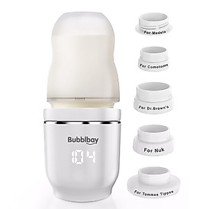 Bubblbay Portable Bottle Warmer,104° Digital Thermostat Baby Bottle Warmer with Upgraded 5 Adapters Leak-Proof Design,Wireless LED Display Travel Bottle Warmer for Breastmilk or Formula