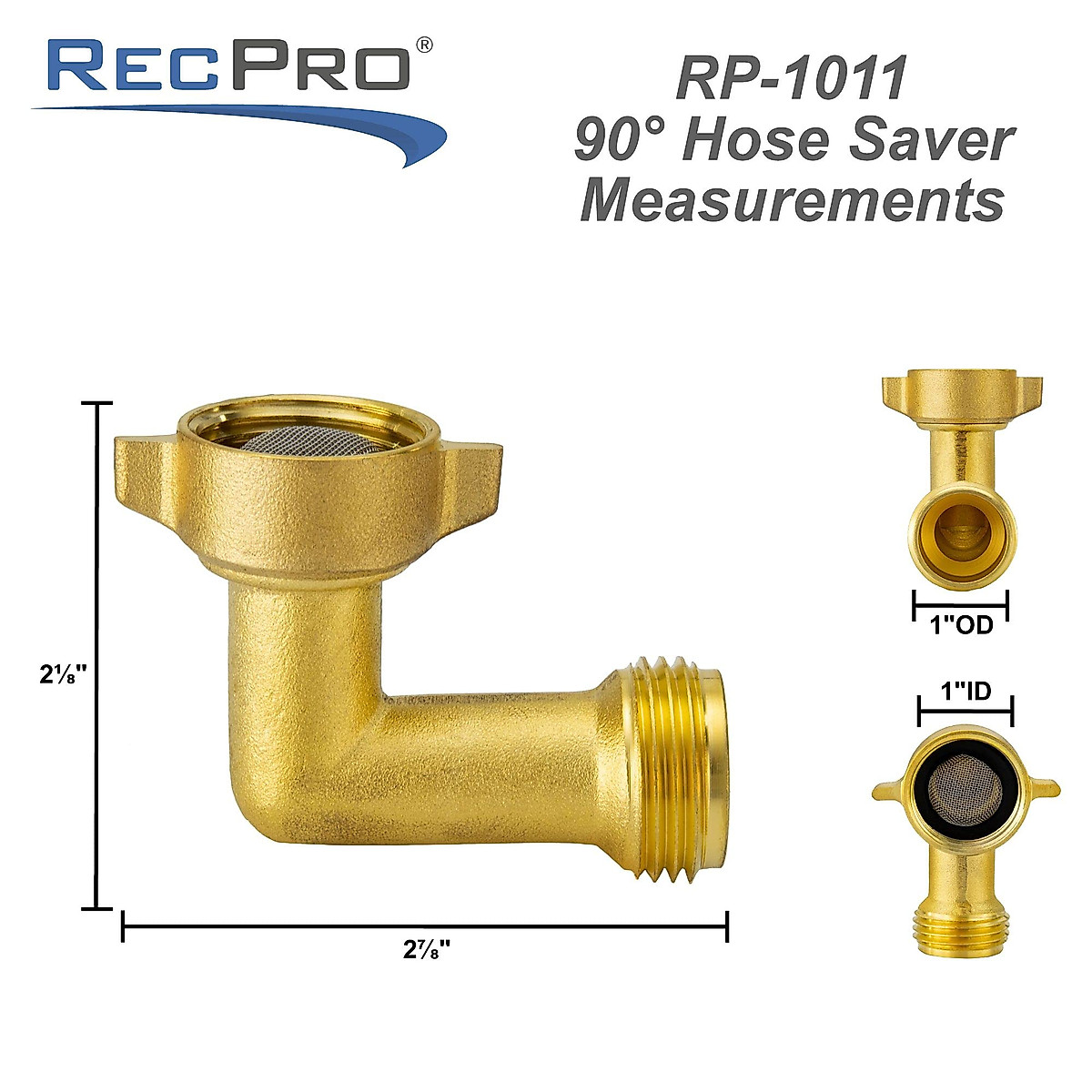 RecPro RV 90 Degree Hose Elbow with Mesh Strainer | Solid Brass Garden Hose Elbow Adapter for RV Water Hose | City Water Inlet Elbow Fitting | Prevents Hose Crimping and Strain