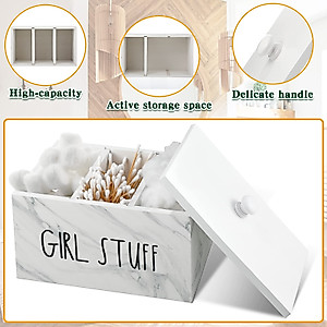 Otuuz Tampon Holder for Bathroom with Lid Tampon Storage Pad Container for Bathroom Feminine Product Organizer Wood Farmhouse Bathroom Organizer Countertop Storage Box Movable Partition(Marble Style)