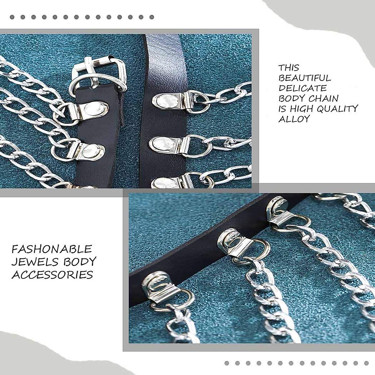 LUDRESS Punk Leather Waist Chain Tassel Dance Skirt Black Belt Belly Chain Hip Body Chain Rave Body Jewelry for Women and Girls