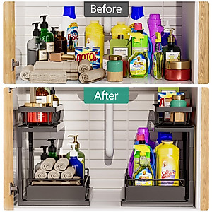 Under Sink Organizer,Metal 2 Tier Under Sink Organizers and Storage Basket,Slide out Under Cabinet Organizer Shelf,Multi-Purpose Pull Out Drawer Cabinet Organizer for Kitchen Bathroom Cabinet,Black