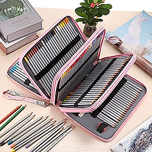 BTSKY Colored Pencil Case- 200 Slots Pencil Holder Pen Bag Large Capacity Pencil Organizer with Handle Strap Handy Colored Pencil Box with Printing Pattern Pink Rose