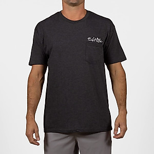 Salt Life Mens Hook Line and Sinker Fade Short Sleeve Classic Fit Shirt, Charcoal Heather, Large