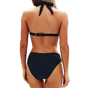 Yonique Women Two Piece Bathing Suits Push Up Bikini Set Halter Swimsuit Vintage Swimwear Black S