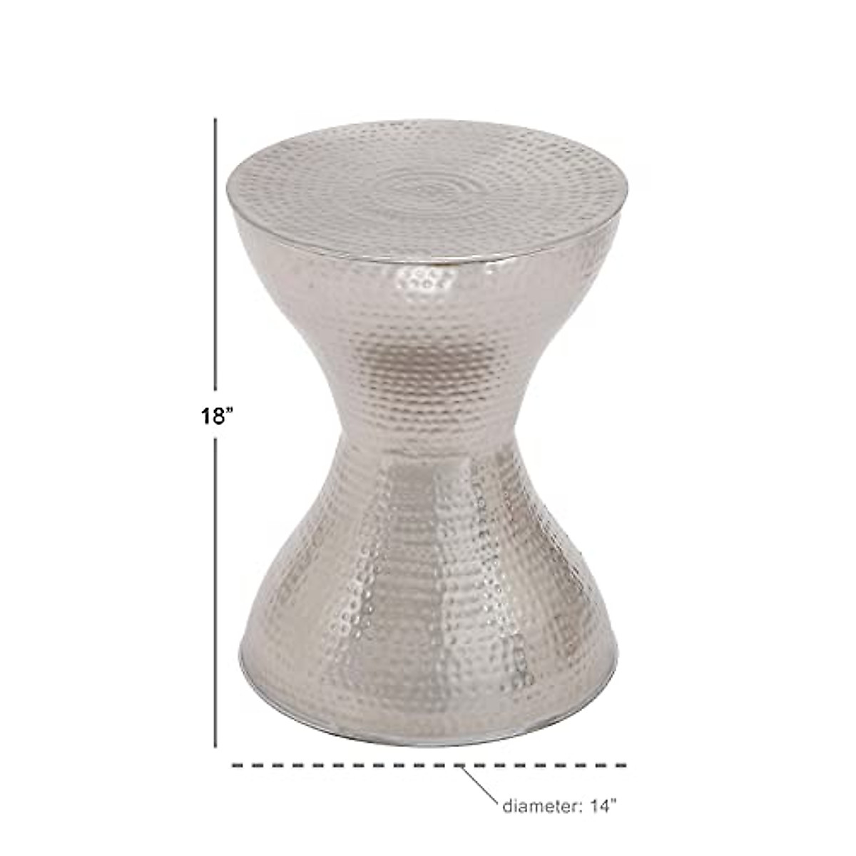 Deco 79 Metal Hammered Accent Table with Hourglass Shape, 14" x 14" x 18", Silver
