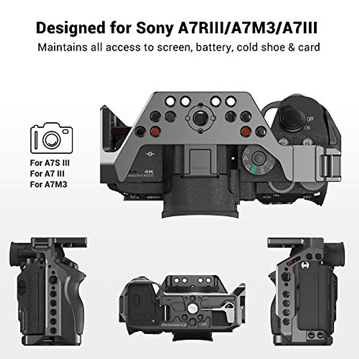 SmallRig A7RIII / A7III / A7M3 Camera Cage for Sony A7RIII / A7III / A7M3 Camera (ILCE-7RM3 / A7R Mark III), w/ Shoe Mount, Built-in NATO Rail, Accessible for Sony XLR-K2M/K1M, Black – 2087