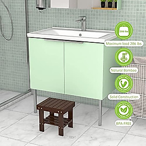 Wooden Step Stool for Kids Adults Small Wood Shower Foot Rest Stool Shaving Legs Potty Stool for Bathroom Sink Bed Kitchen Walnut