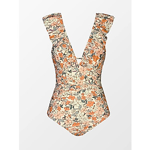 CUPSHE One Piece Swimsuit for Women Deep V Neck Ruffle Tummy Control Back Tie Floral Print Bathing Suits