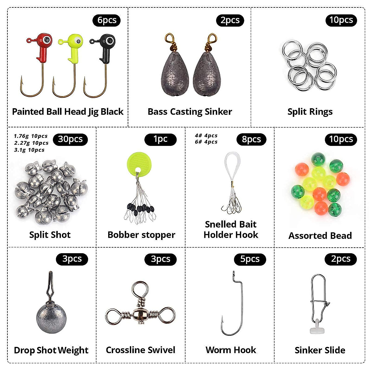 MadBite Freshwater Terminal Tackle Kits, 181 pcs, Fishing Hooks, Fishing Accessory Gear, Fishing Tackle, Fishing Weights & Sinkers, Jig Hooks, Floats and Bobbers